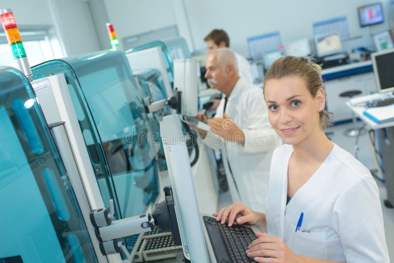 Portrait Female Laboratory Technician Using Keyboard Stock Photo ...