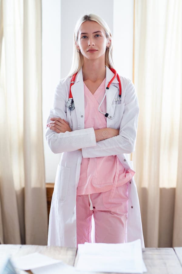 Portrait of Female Medical Student in White Coat Stock Photo - Image of ...