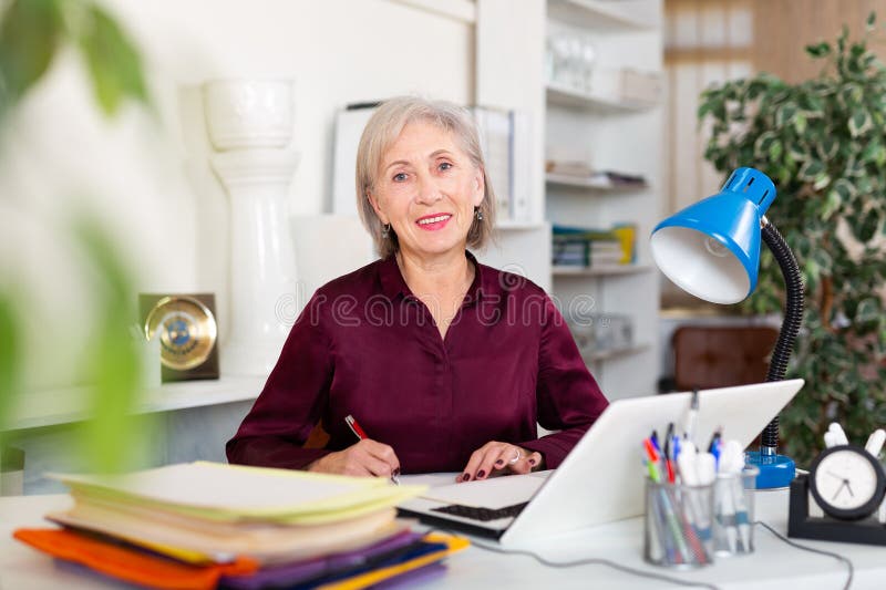 Portrait of Female Office Worker in Company at Modern Workplace Stock ...
