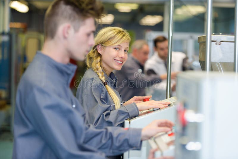 Portrait Female Operative Operating Machine in Factory Stock Image ...