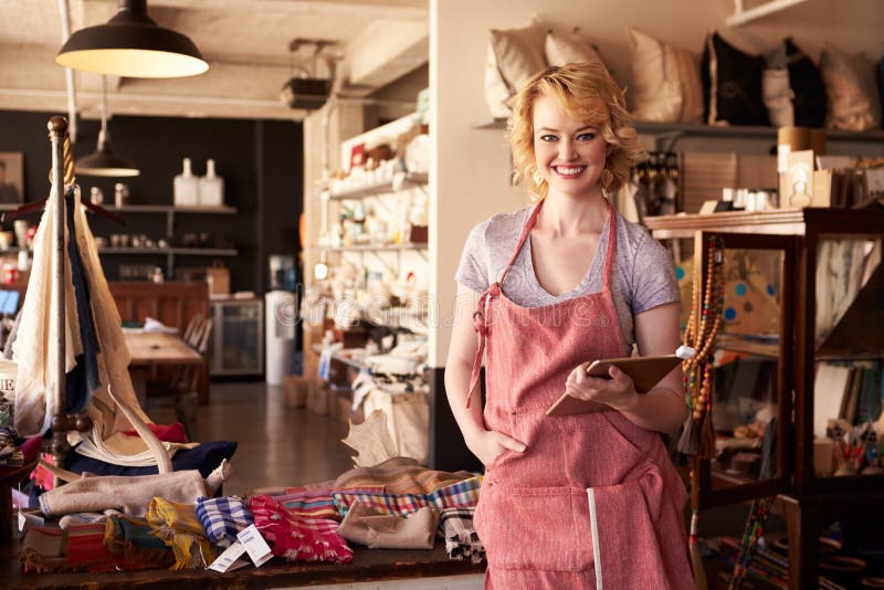 Portrait of Female Owner of Gift Store with Digital Tablet Stock Photo ...