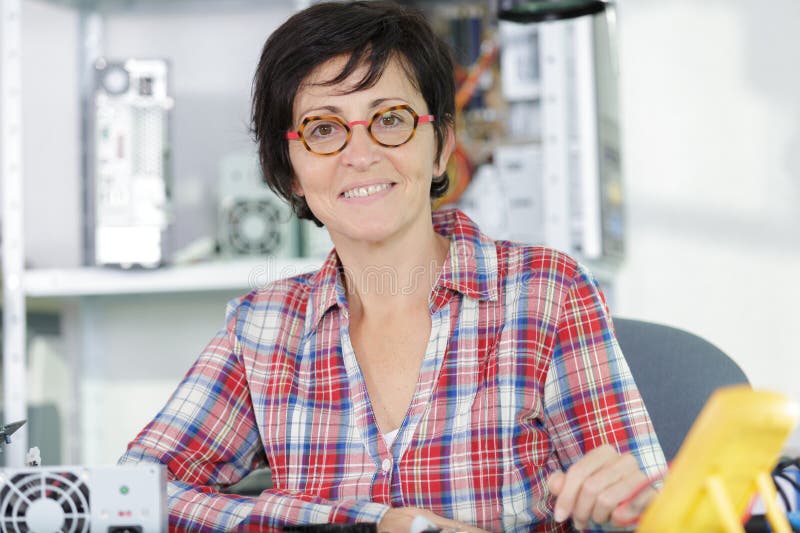 Portrait Female and Pc Repairman Fixing Computer Stock Photo - Image of ...