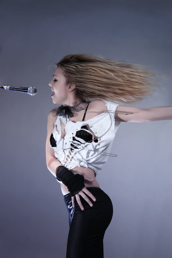 Portrait of Female Rock Singer Stock Image - Image of hold, perform ...