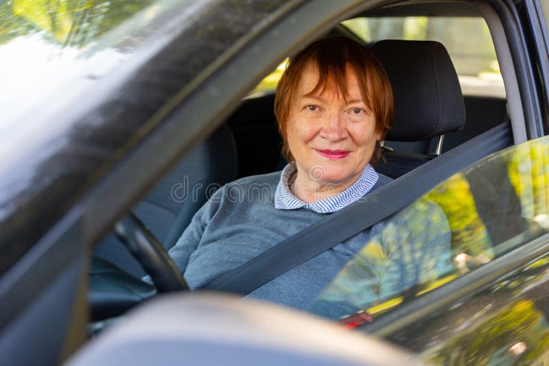 Portrait of Female Senior Driver in Car Stock Photo - Image of woman ...