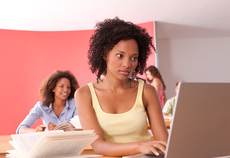 African American Student Girls Using a Laptop Computer - Black P Stock ...