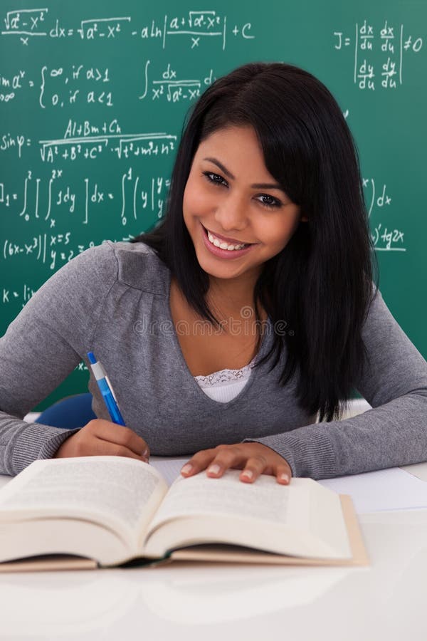 Ethnic Black College Student Studying Math Exam Stock Image - Image of ...