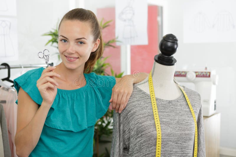 Portrait Female Tailor with New Project Stock Photo - Image of designer ...