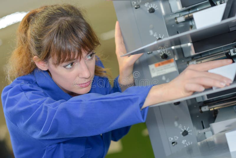 Portrait Female Technician Operating Machine Stock Image - Image of ...