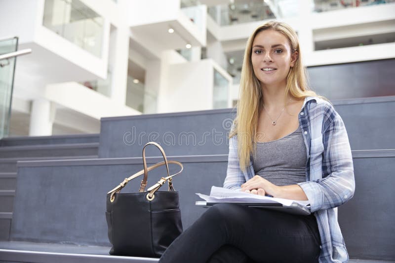 Portrait of Female University Student in Campus Building Stock Photo ...