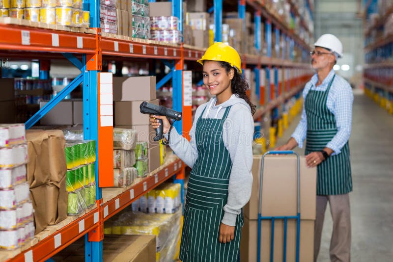 Portrait of Female Warehouse Worker Standing with Barcode Scanner Stock ...