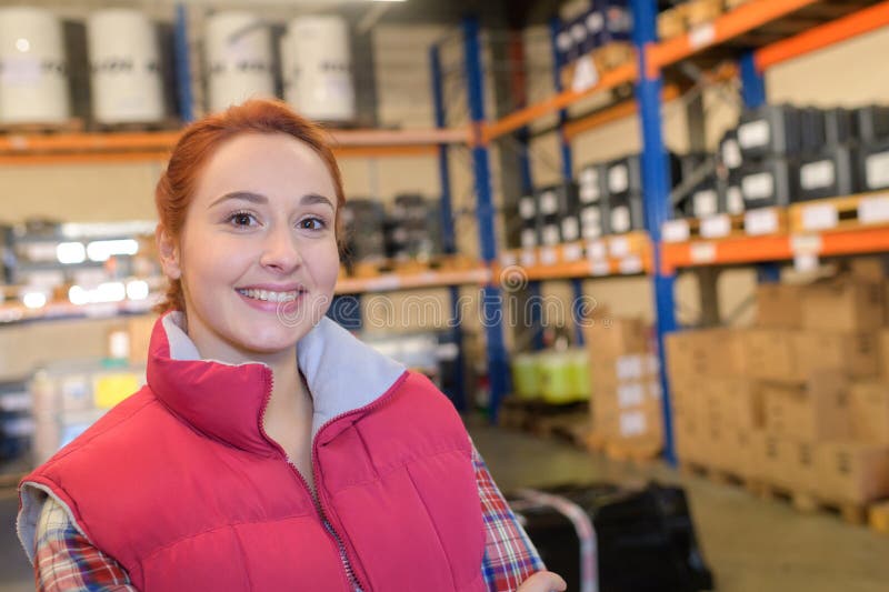 Portrait Female Worker in Warehouse Stock Image - Image of loadingbay ...