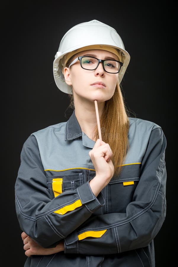 Portrait of a Female Worker Stock Image - Image of architect, plan ...
