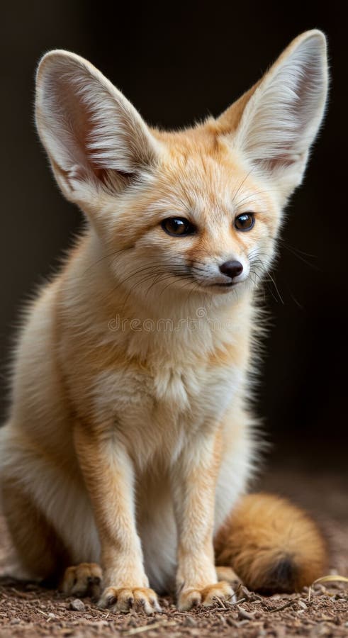 Portrait of a Fennec Fox Sitting on Ground Stock Illustration ...