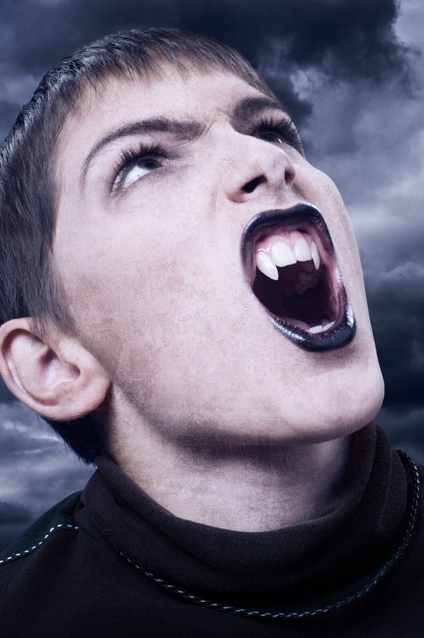 Portrait of Fierce Vampire with Sharp Long Teeth Stock Image - Image of ...