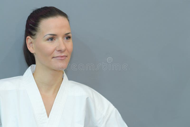 Portrait Fighter Performing Karate Female Stock Image - Image of karate ...
