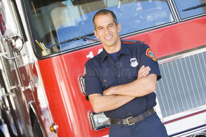 Portrait of Firefighters Standing by a Fire Engine Stock Image - Image ...