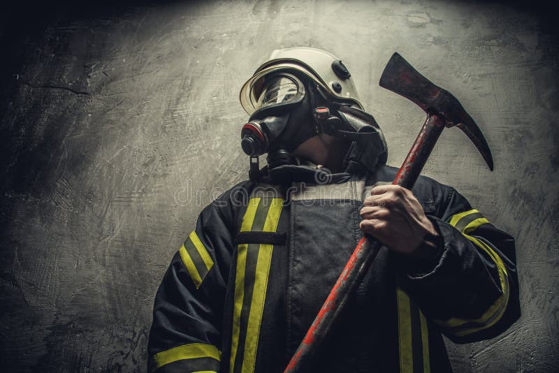 Portrait of Firefighter in Oxygen Mask. Stock Photo - Image of ...