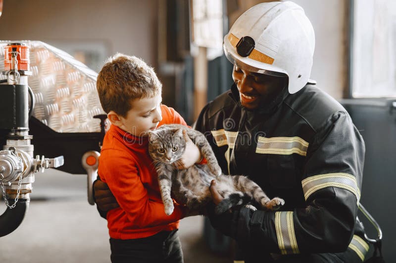 Portrait of a Firefighter Standing in Front of a Fire Engine Stock ...