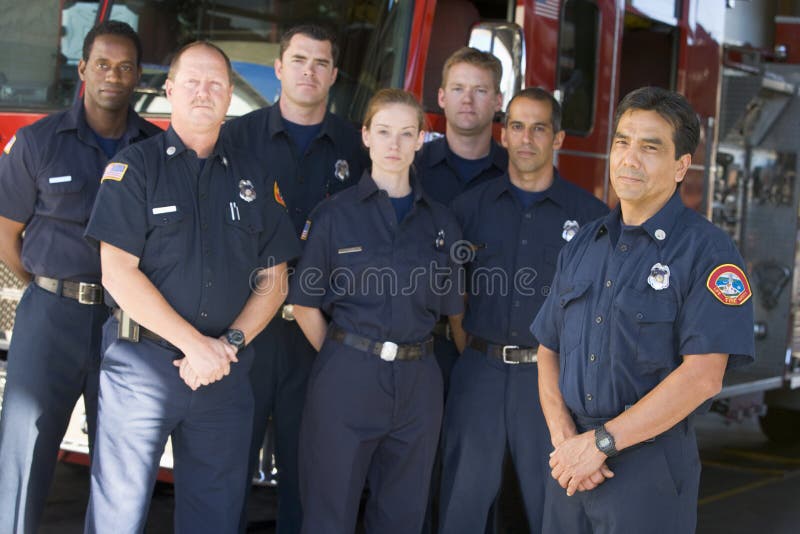 Portrait of Firefighters Standing by a Fire Engine Stock Image - Image ...