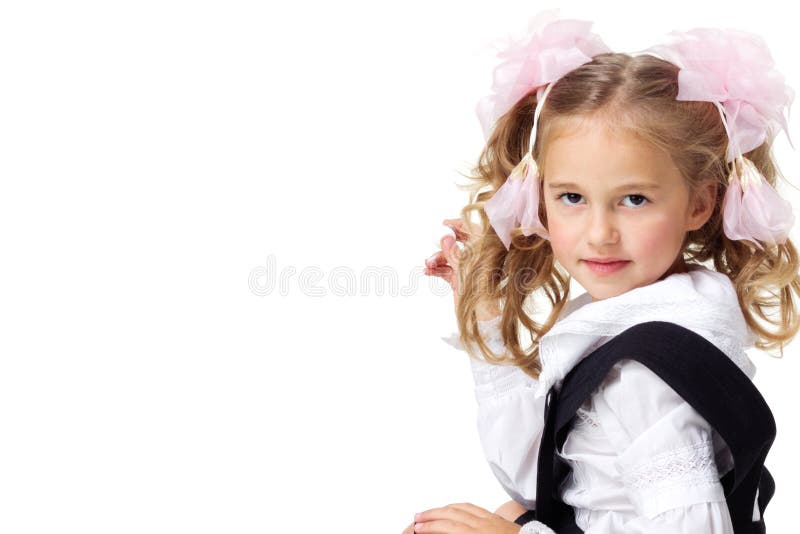 Portrait of a First Grader in a School Uniform on a White Background ...