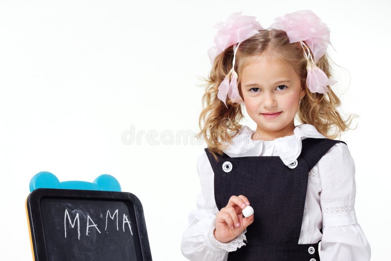 Portrait of a First Grader in a School Uniform on a White Background ...