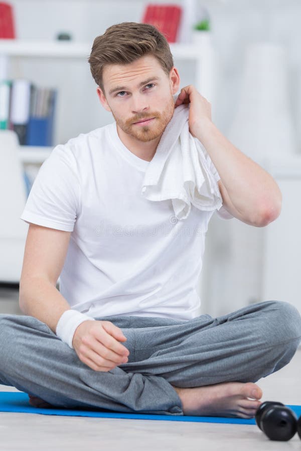 Portrait Fit Young Man Holding Towel Stock Photo - Image of caucasian ...