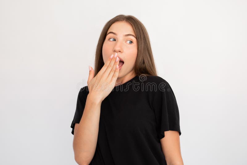 Portrait of Flirty Young Woman Covering Mouth with Hand Stock Image ... Portrait of Flirty Young Woman Covering Mouth with Hand Stock Image ...