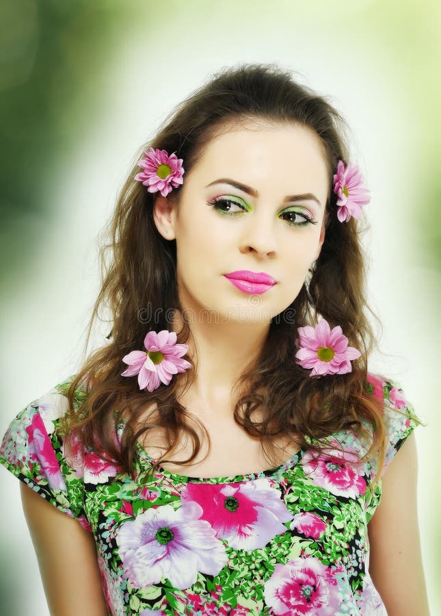 Portrait with flowers stock image. Image of portrait - 40079297