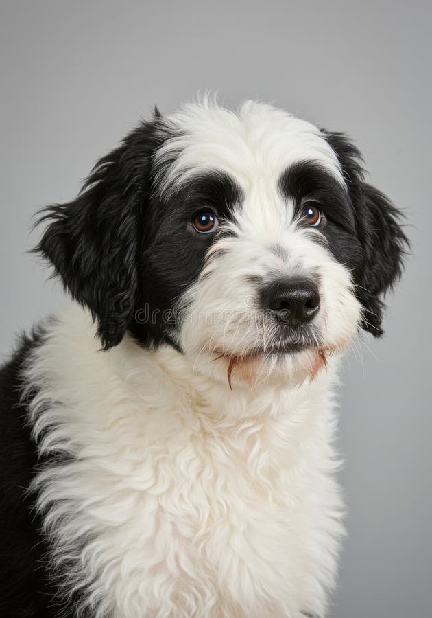 Portrait of a Fluffy Black and White Puppy Stock Illustration ...