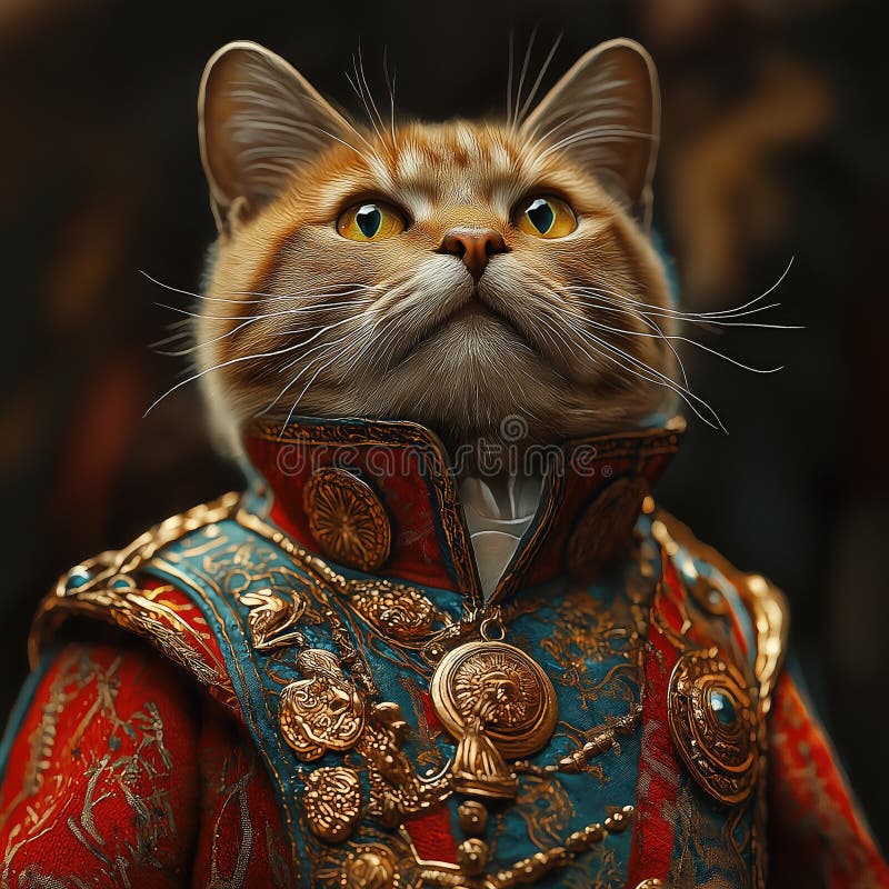 Portrait with Fluffy Cat Dressed Up As General, Tsar or Imperator. Cat ...