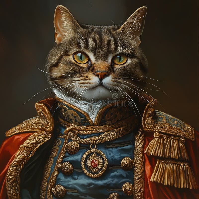 Portrait with Fluffy Cat Dressed Up As General, Tsar or Imperator. Cat ...