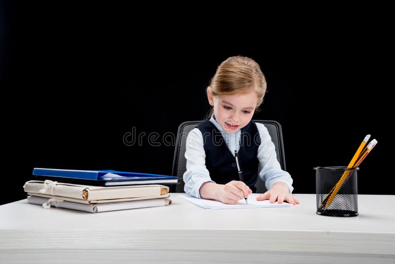Portrait of Focused Business Girl Writing at Table Stock Photo - Image ...