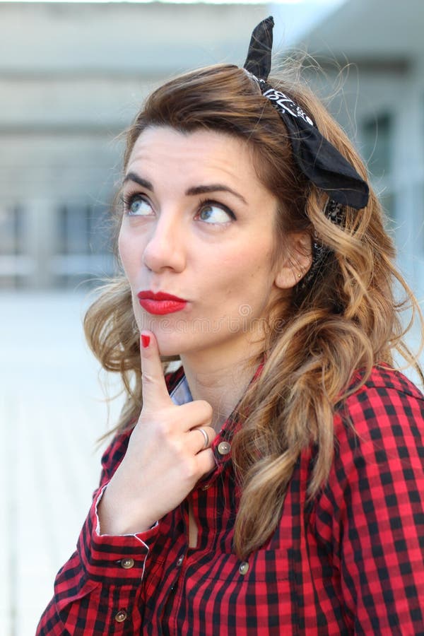 Portrait of Focused Pin-up Girl Thinking Stock Photo - Image of ...