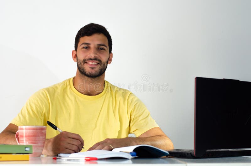 Portrait of Focused Student Preparing for Exam at Home. Stock Image ...