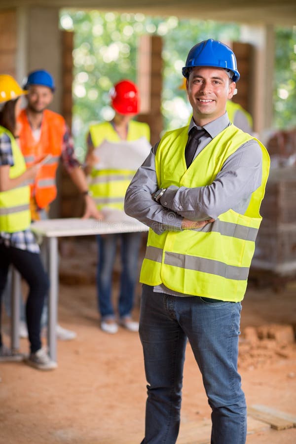 Handsome Construction Worker Stock Photo - Image of cheerful, strong ...