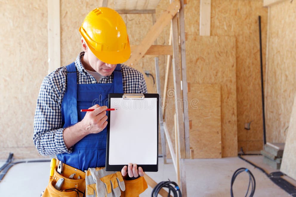 Foreman Pointing at White Folder Stock Image - Image of house, paper ...