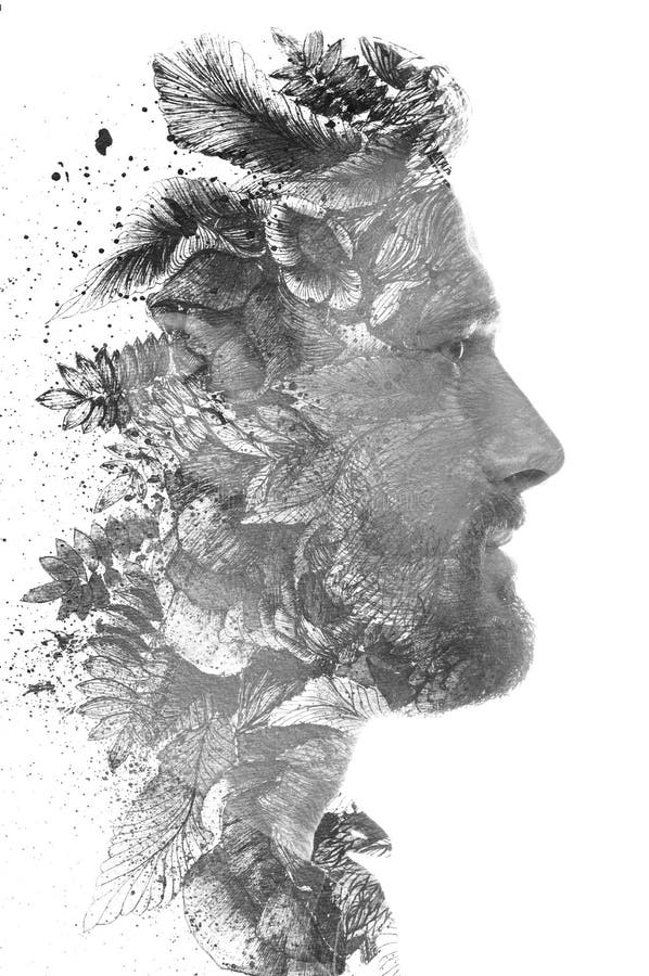 A Portrait of a Forward Looking Man with Thick Greenery Stock Photo ...