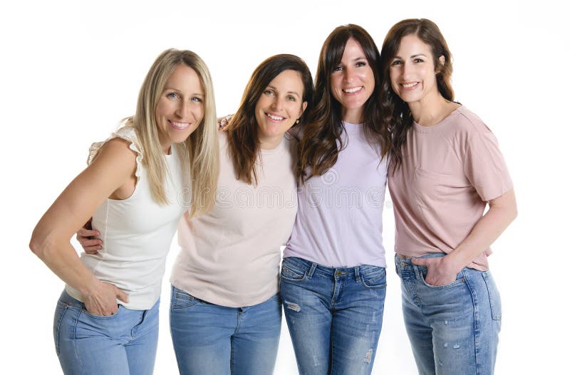 Portrait of Four Best Friends Women in Studio Standing Stock Photo ...