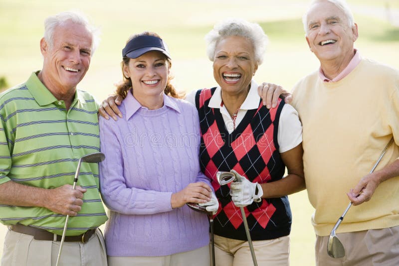 Portrait of Four Friends Enjoying a Game Golf Stock Image - Image of ...