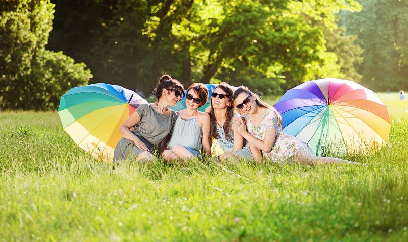Portrait of Four, Pretty Ladies in the Park Stock Image - Image of ...