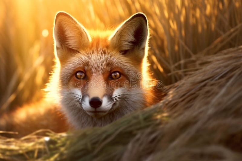 Portrait of a Fox in the Grass and Sunlight, Generative Ai Stock ...