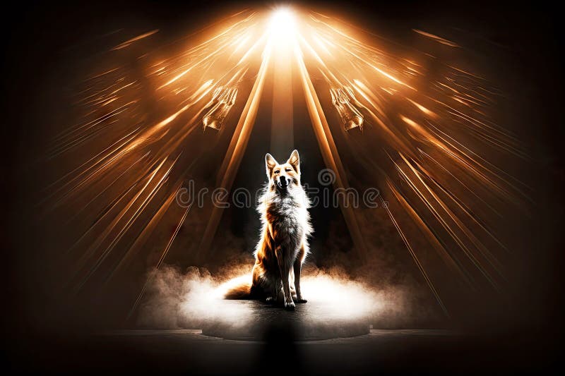 Portrait of Fox Like a Dancer on Stage Under the Floodlights from Above ...