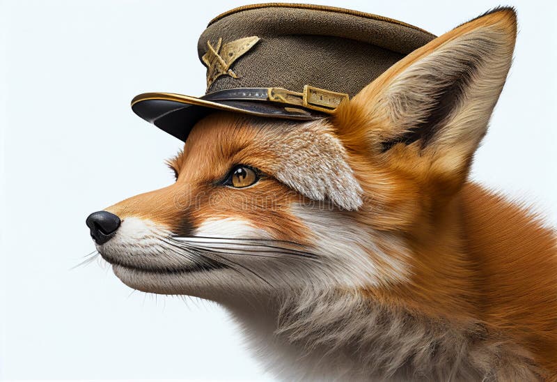 Portrait of a Fox in a Military Cap on a White Background. AI Genarated ...