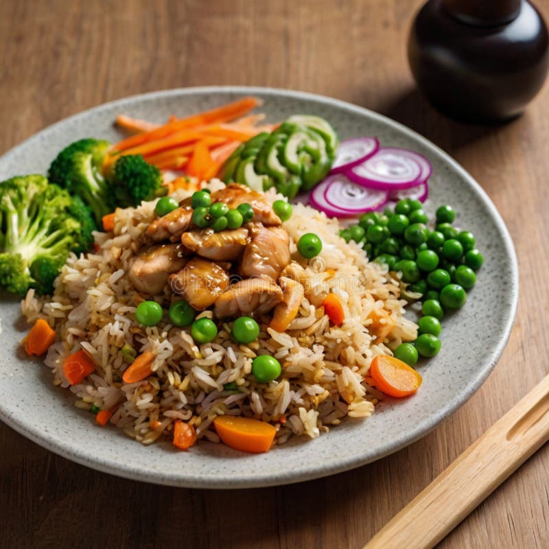 Portrait of Fried Rice with Green Vegetables Stock Illustration ...