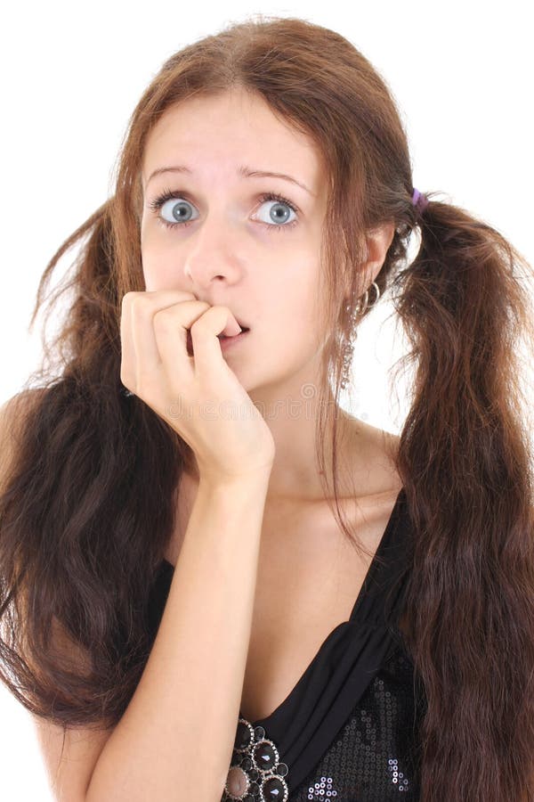 Portrait of Frightened Woman Over White Stock Photo - Image of ...