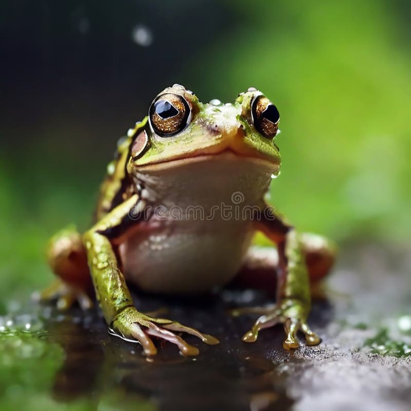 Portrait of Frog after the Rain in Macro Focus Stock Illustration ...