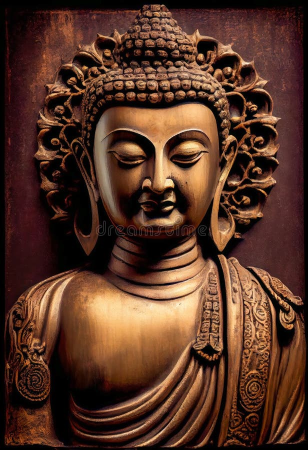 Portrait Front View of Classical Buddha Statue in a Monastery Hall Room ...