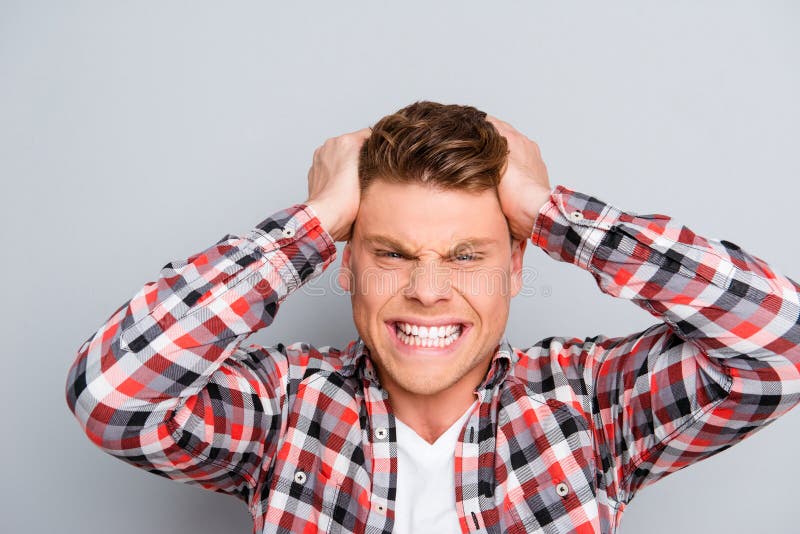 Portrait of Frustrated Angry Young Man Touching Head Stock Image ...