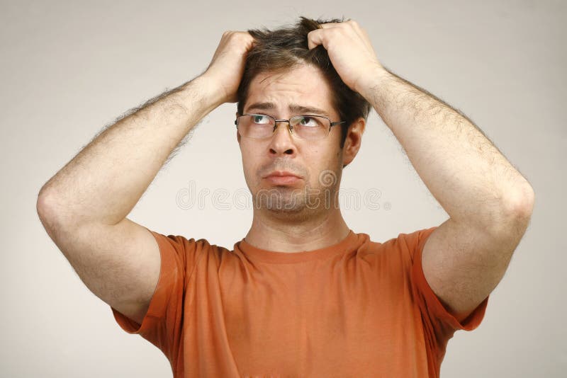 Portrait of a Frustrated Man Stock Photo - Image of adult, hand: 39041676