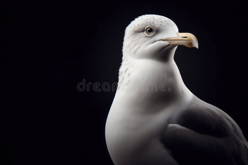 Portrait of a Full Body Seagull Isolated on Black Background with Copy ...
